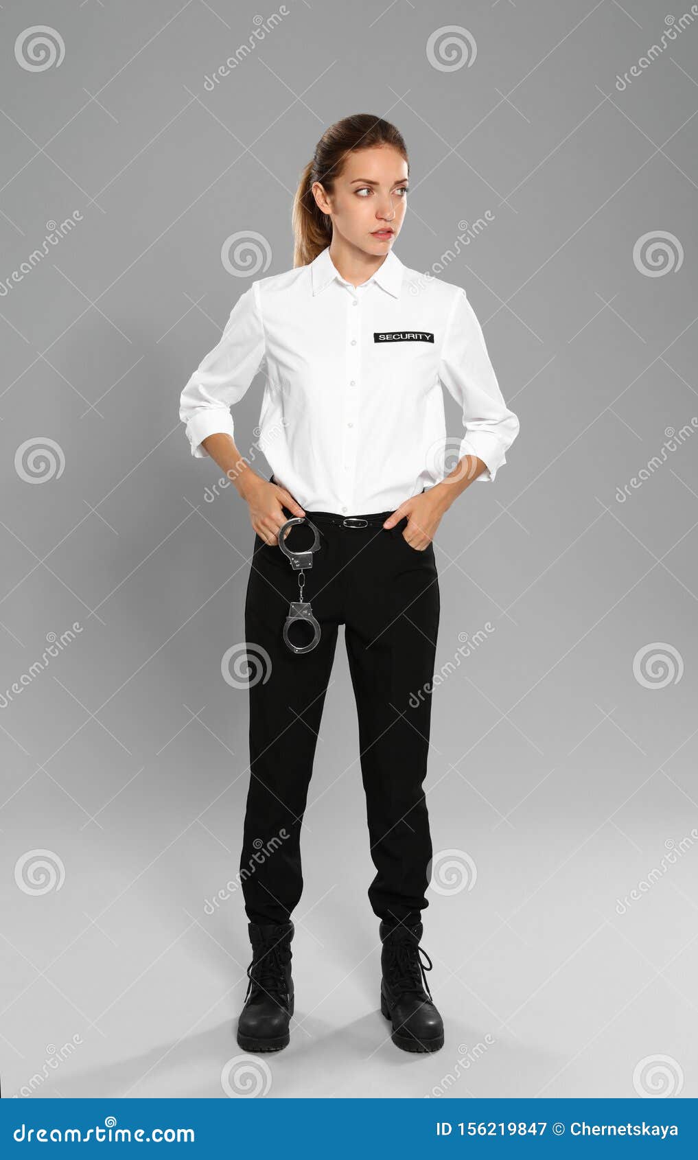 Female Security Guard in Uniform on Background Stock Image - Image of ...