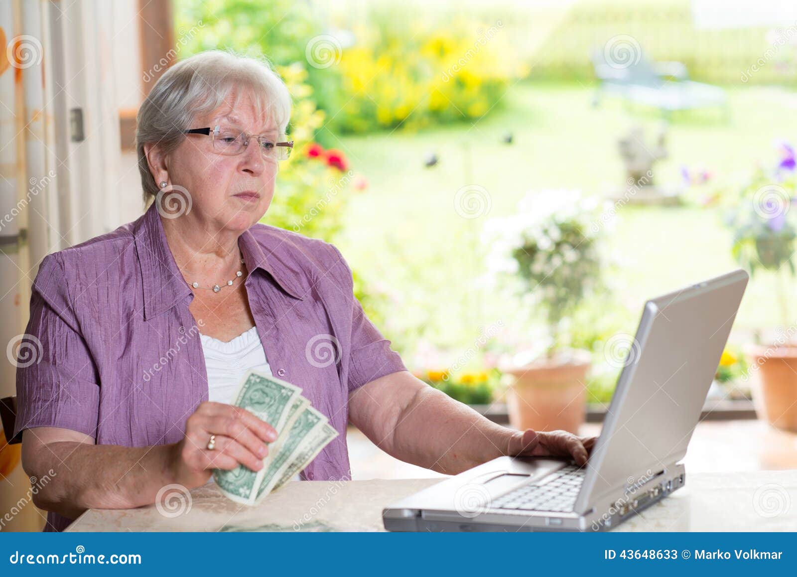Female Senior with Money and Computer Stock Image - Image of caucasian ...