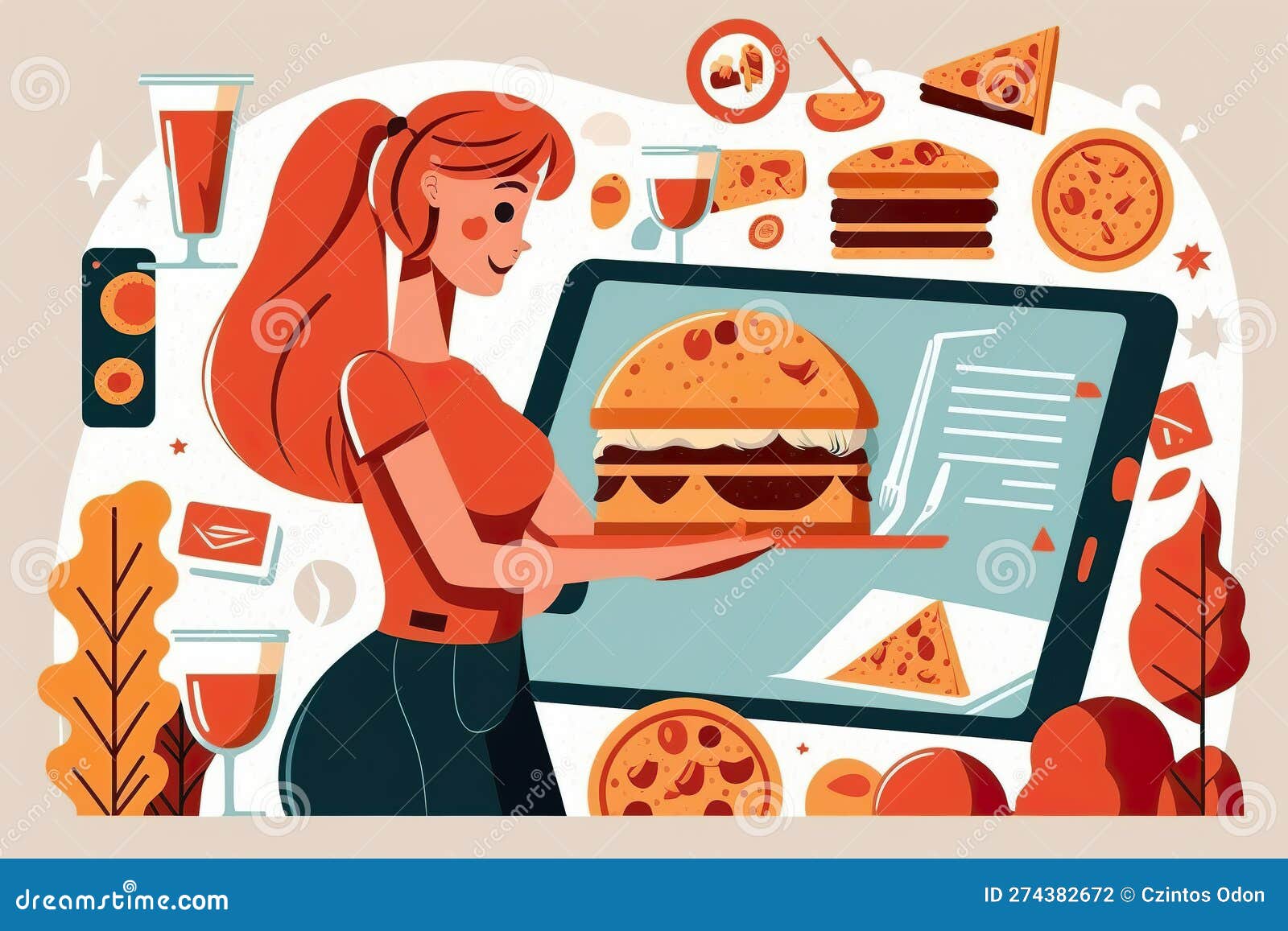 A Female Server Serves the Orders Received on the Tablet Machine To the ...