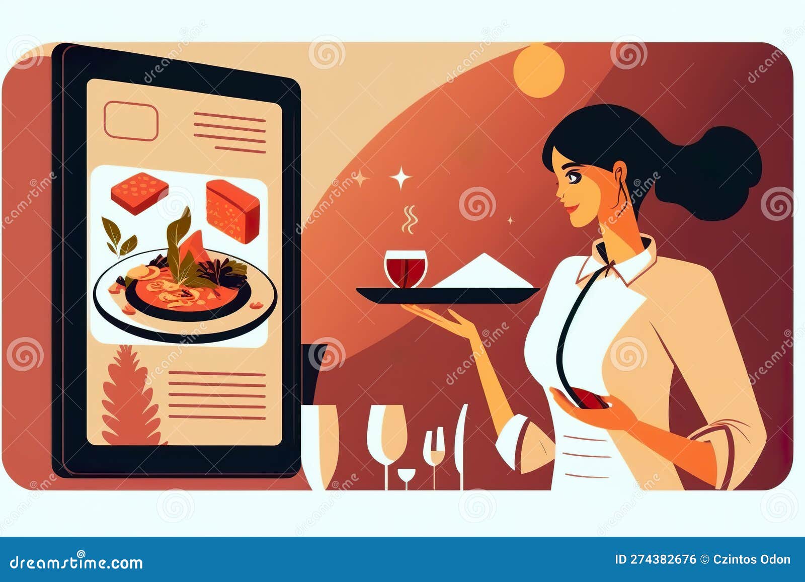 A Female Server Serves the Orders Received on the Tablet Machine To the ...