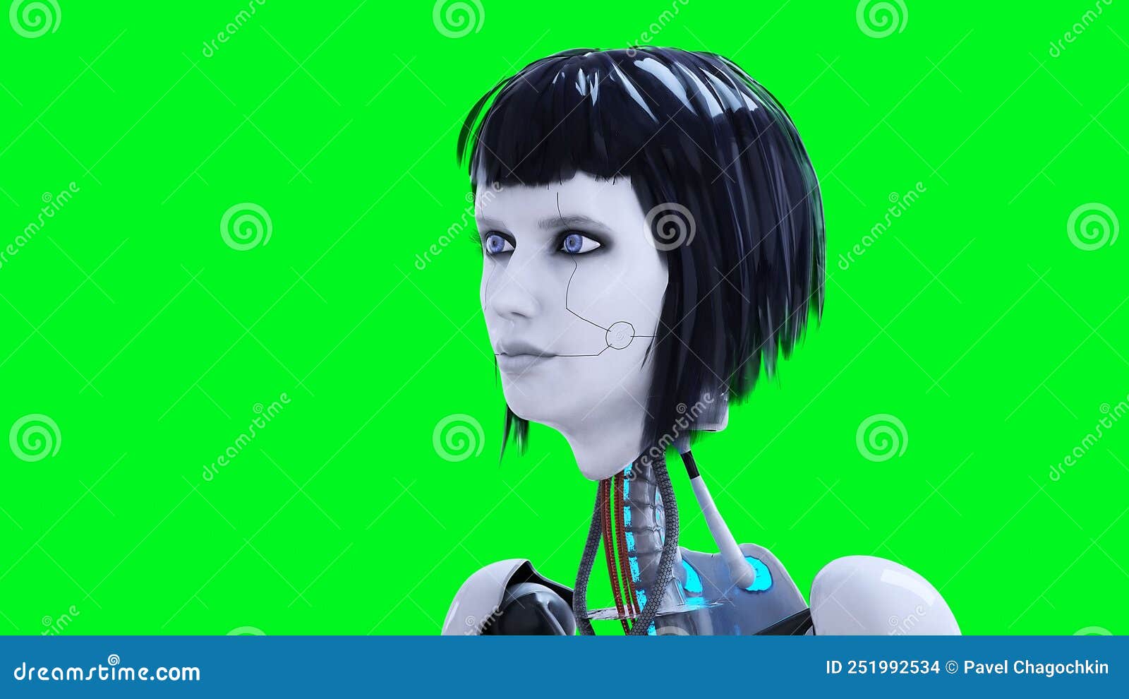 Female Robot Stay Idle. Green Screen Isolate. 3d Render. Stock ...
