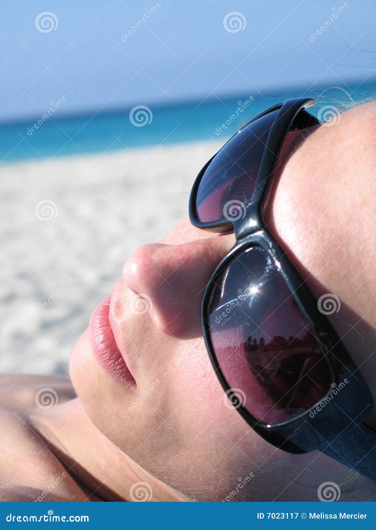 Female with Shades on the Beach Stock Image - Image of caribbean, lips ...