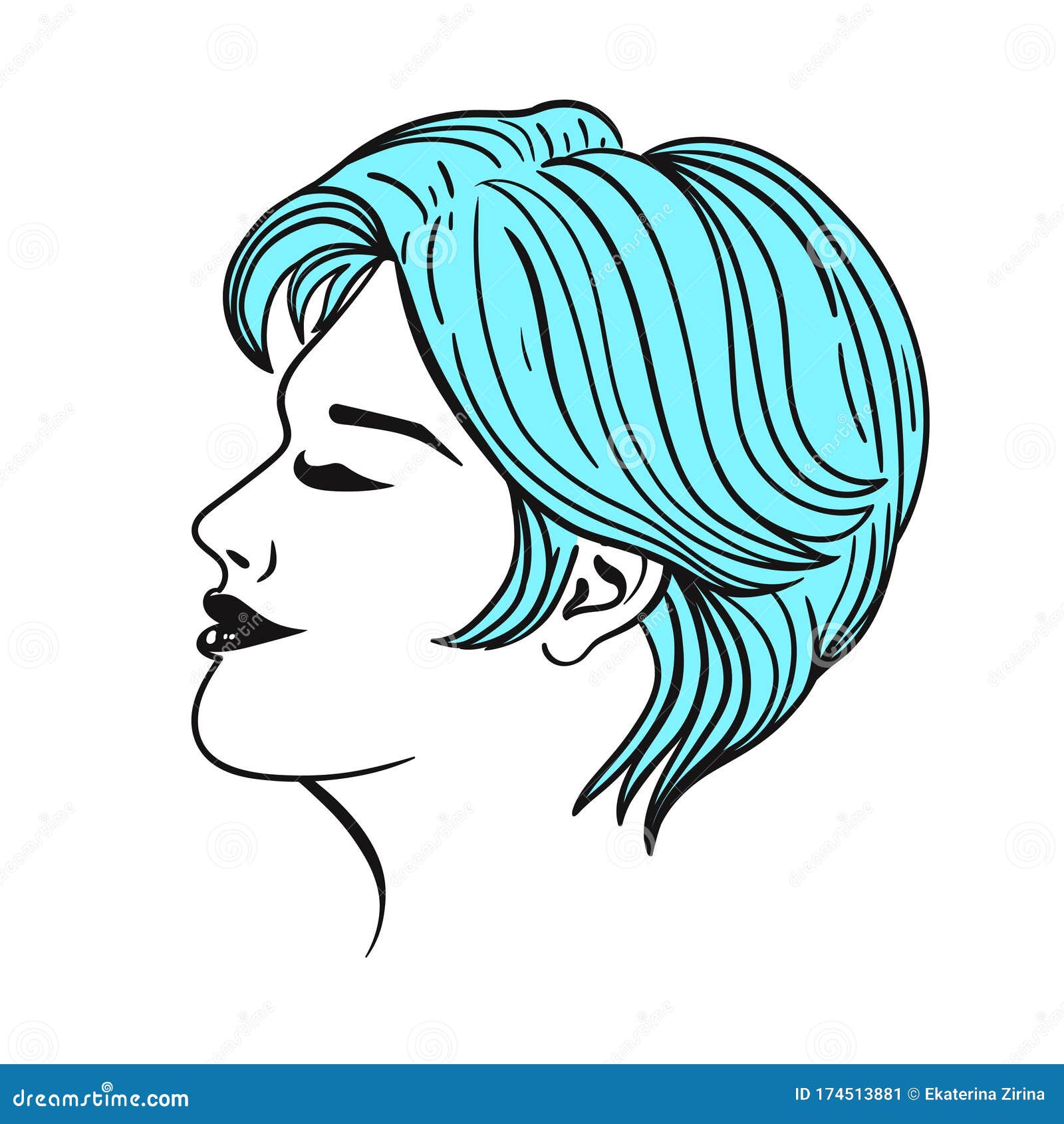 Female Short Haircut in Blue Isolate on a White Background. Vector ...