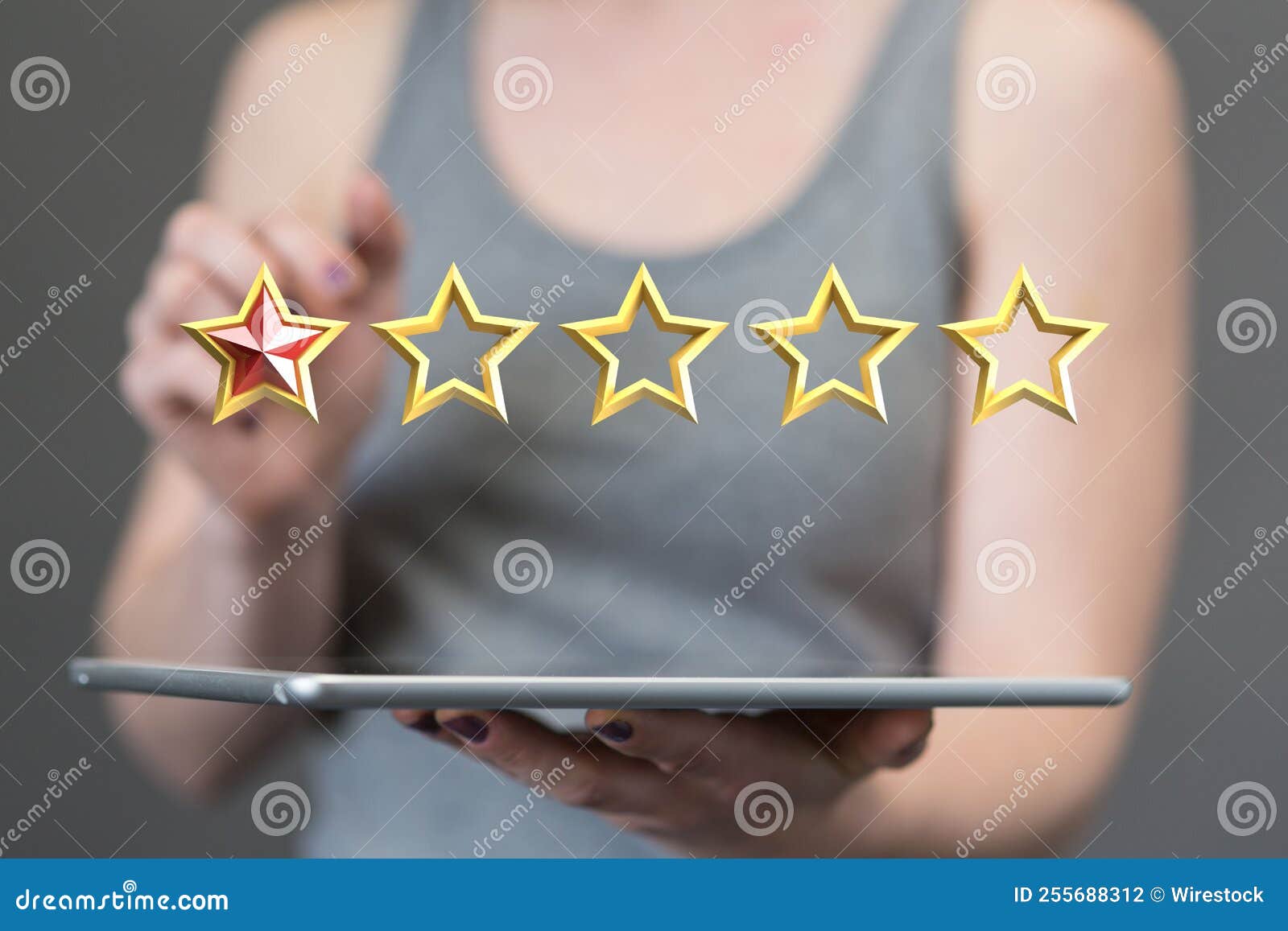 Female Showing a Bad Rating with 1 Star Stock Photo - Image of value ...