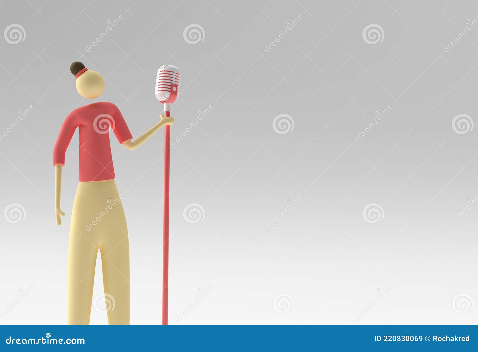 Female Singer Cartoon in Front of a Vintage Microphone 3D Render Design ...