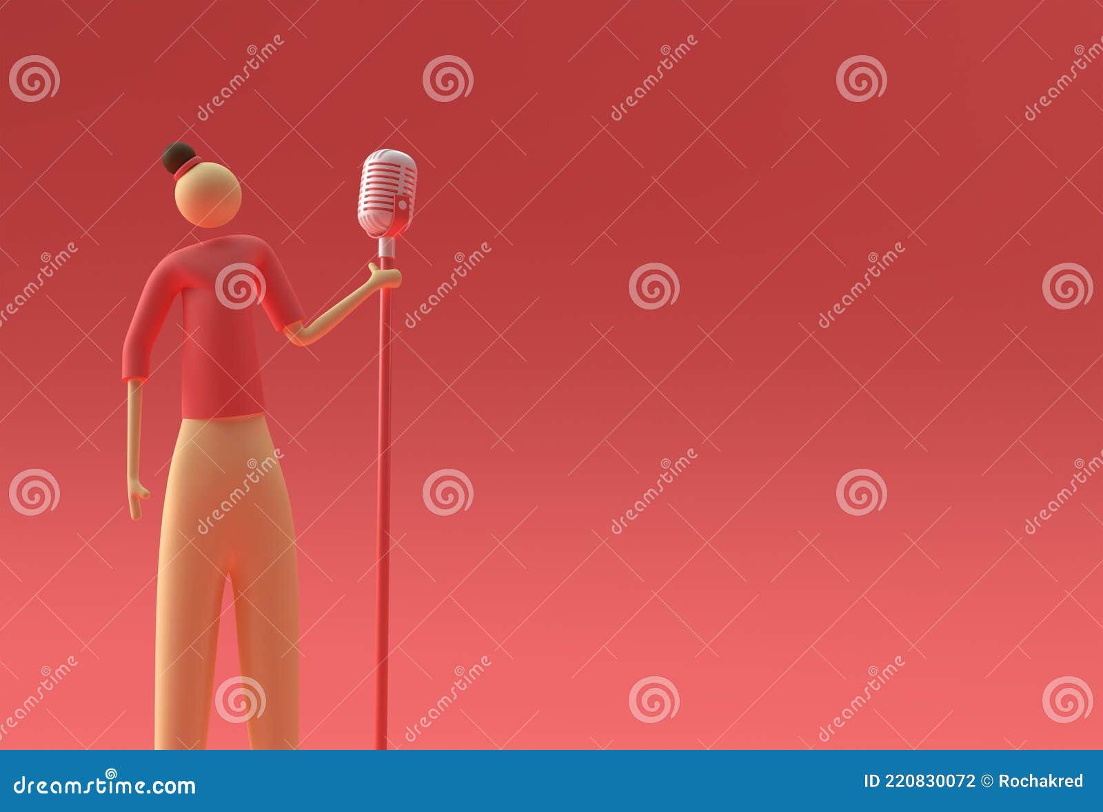 Female Singer Cartoon in Front of a Vintage Microphone 3D Render Design ...