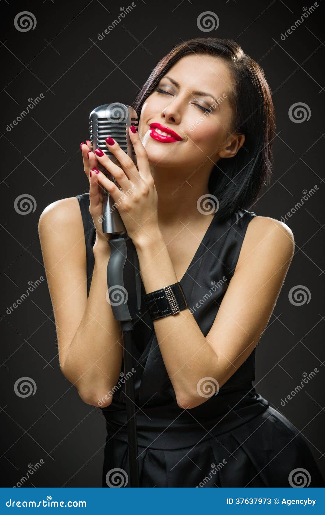 Female Singer Closed Eyes Keeping Mic Stock Photos - Free & Royalty ...