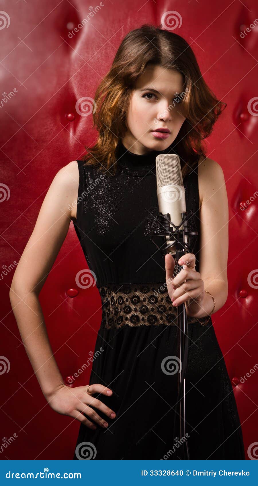Female Singer with Microphone Stock Photo - Image of happy, face: 33328640