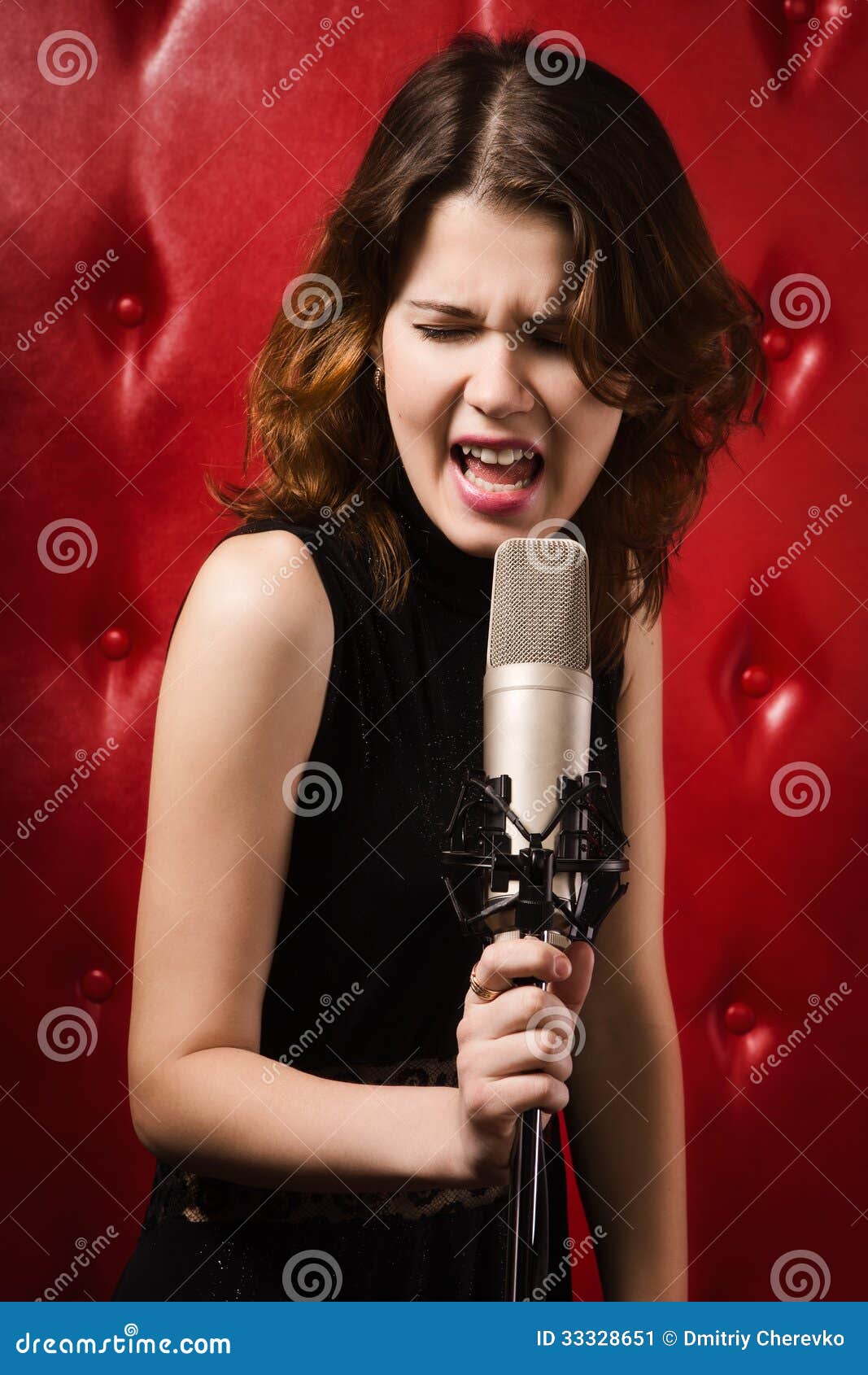 Female Singer with Microphone Stock Image - Image of glamour, american ...