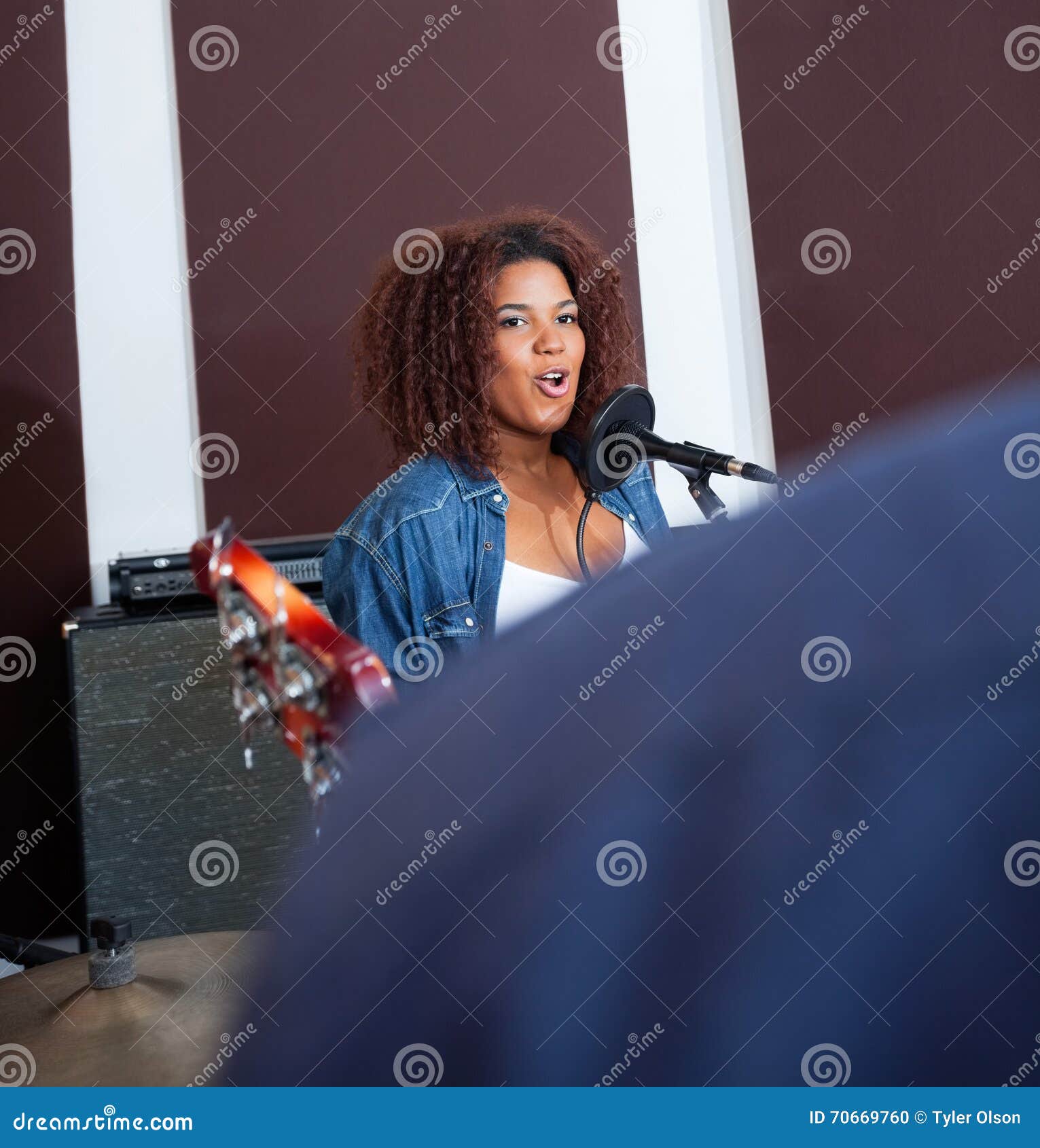 Female Singer Performing in Recording Studio Stock Photo - Image of ...