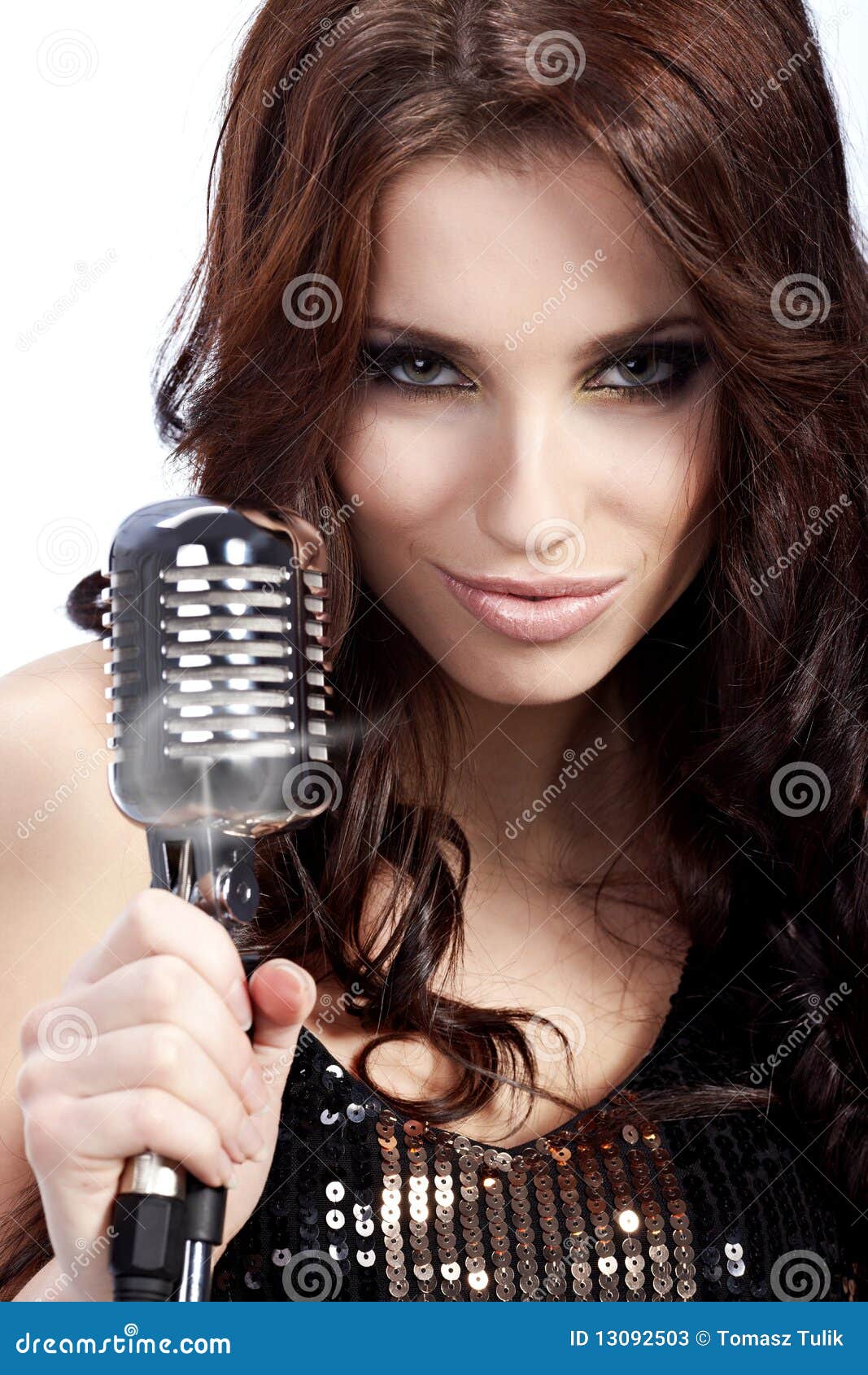 Female Singer with the Retro Mic Stock Image - Image of isolated ...