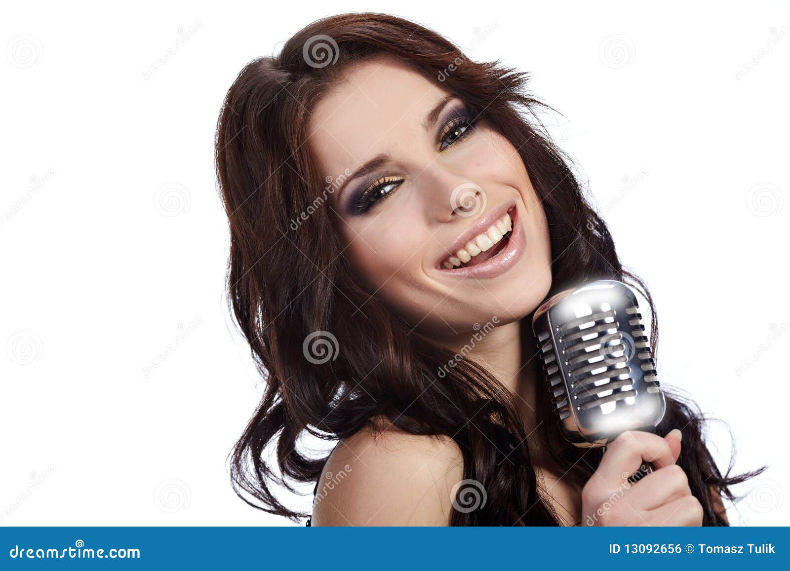 Female Singer with the Retro Mic Stock Photo - Image of club, karaoke ...