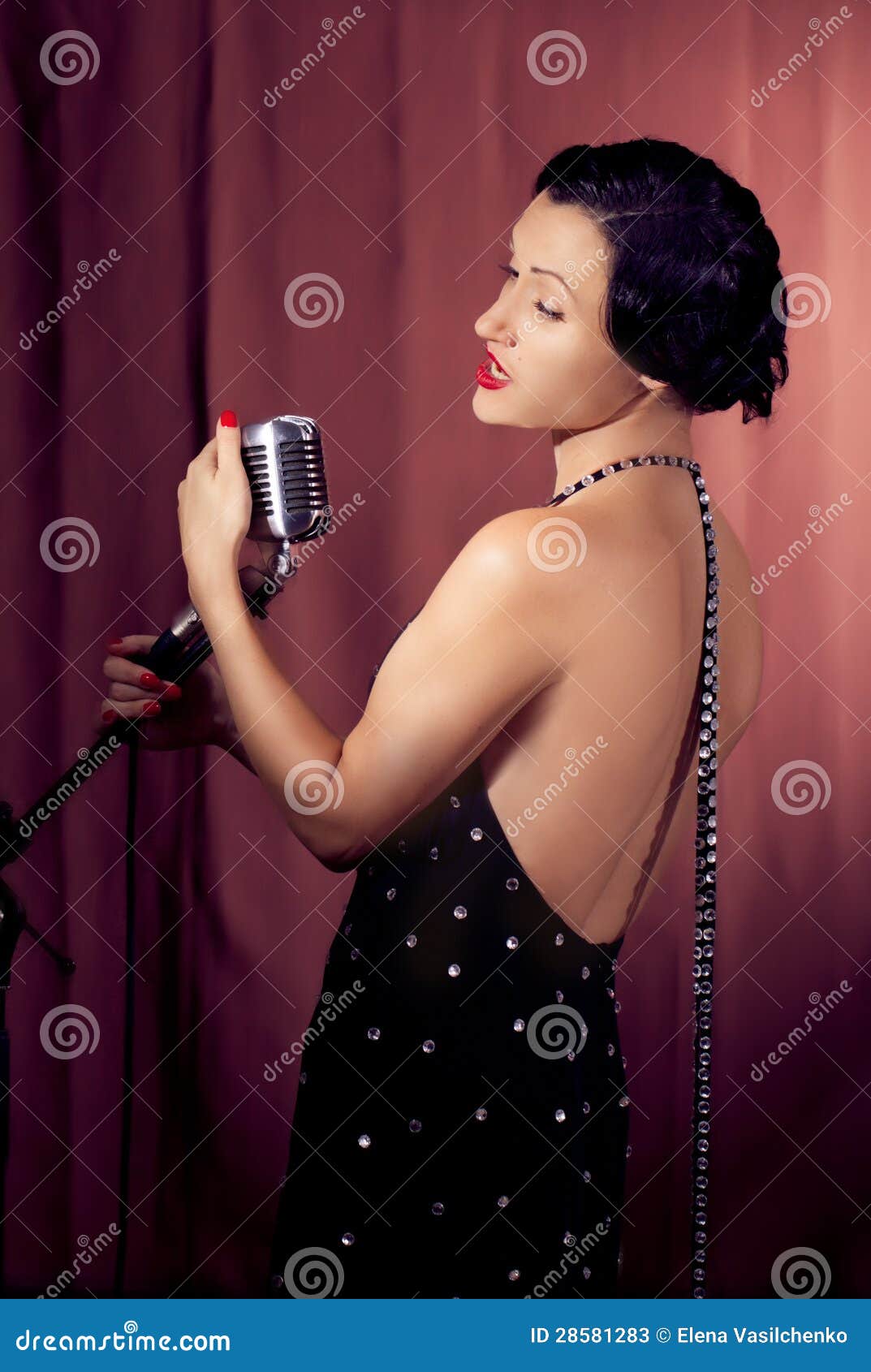 Female Singer with the Retro Microphone Stock Image - Image of people ...