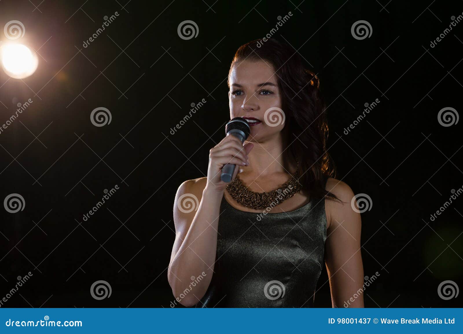 Female Singer Singing into a Microphone Stock Image - Image of singer ...