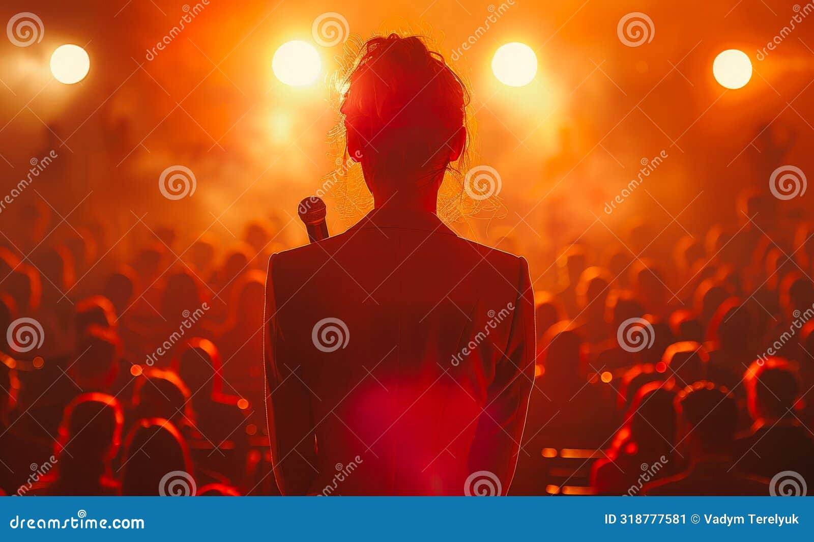 Female Singer on Stage in Front of Crowd Stock Image - Image of lights ...
