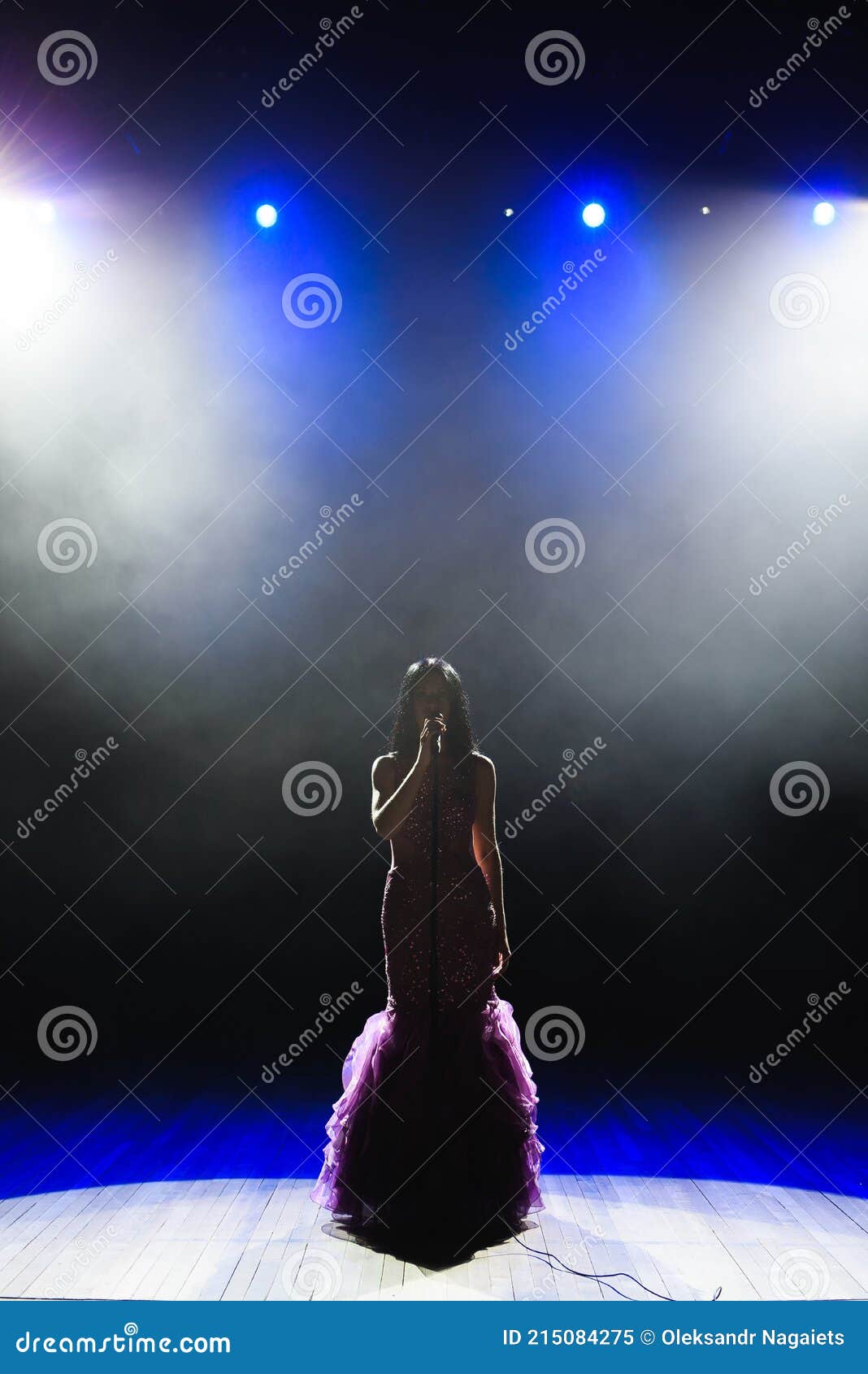 Female Singer on the Stage Holding a Microphone. Stock Image - Image of ...