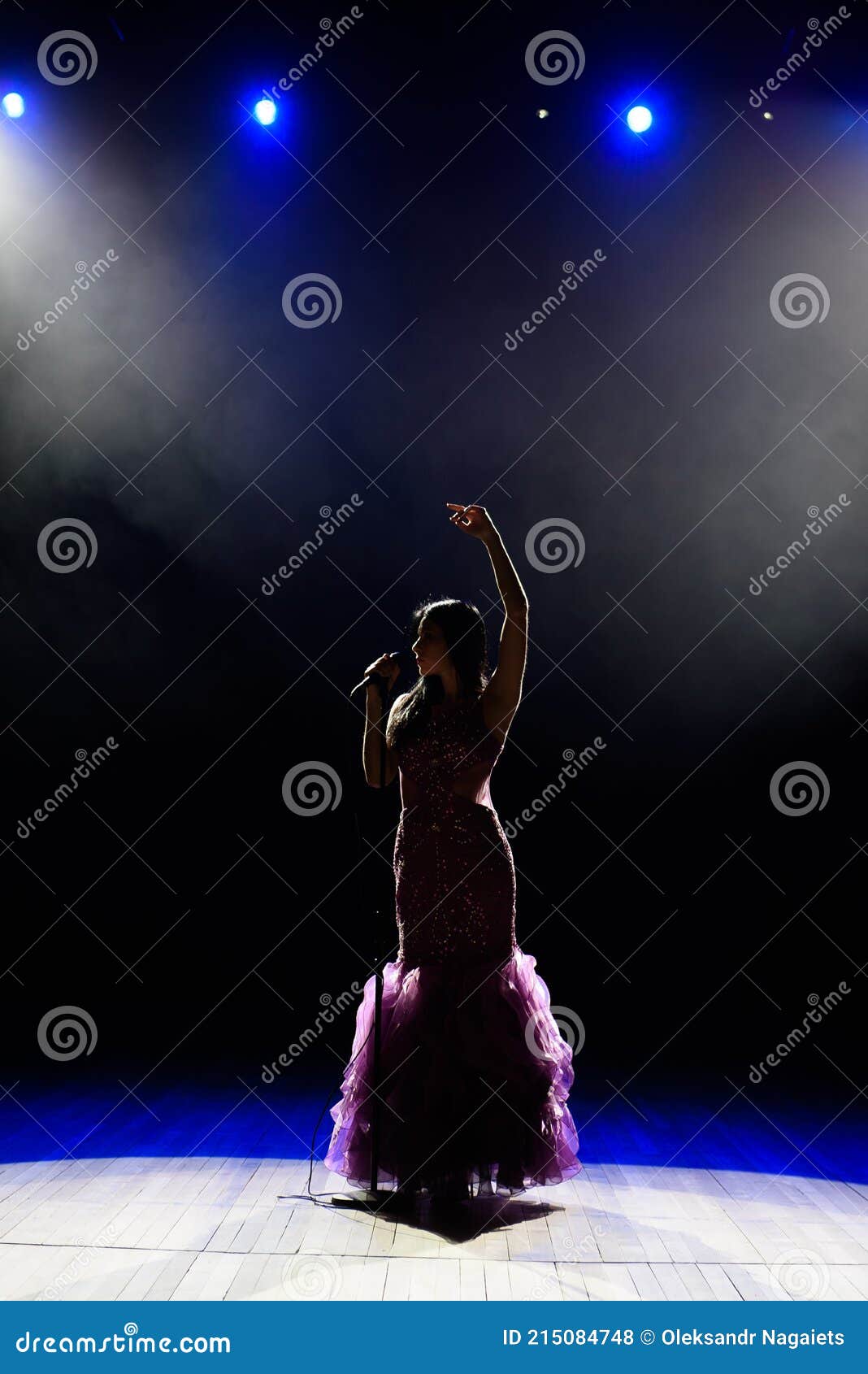Female Singer on the Stage Holding a Microphone. Stock Photo - Image of ...