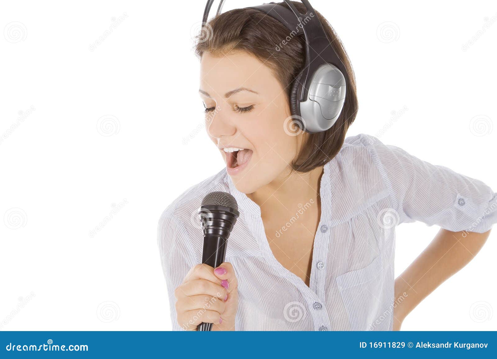 Female Singing into Microphone. Stock Image - Image of singer, jazz ...