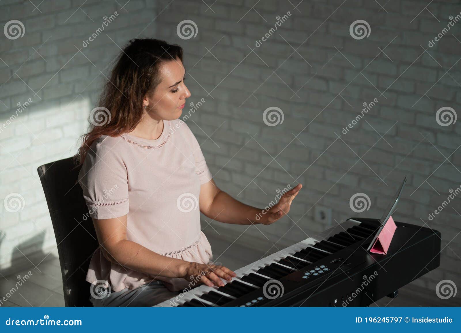 Female Singing Teacher at Online Lesson on Digital Tablet Stock Image ...