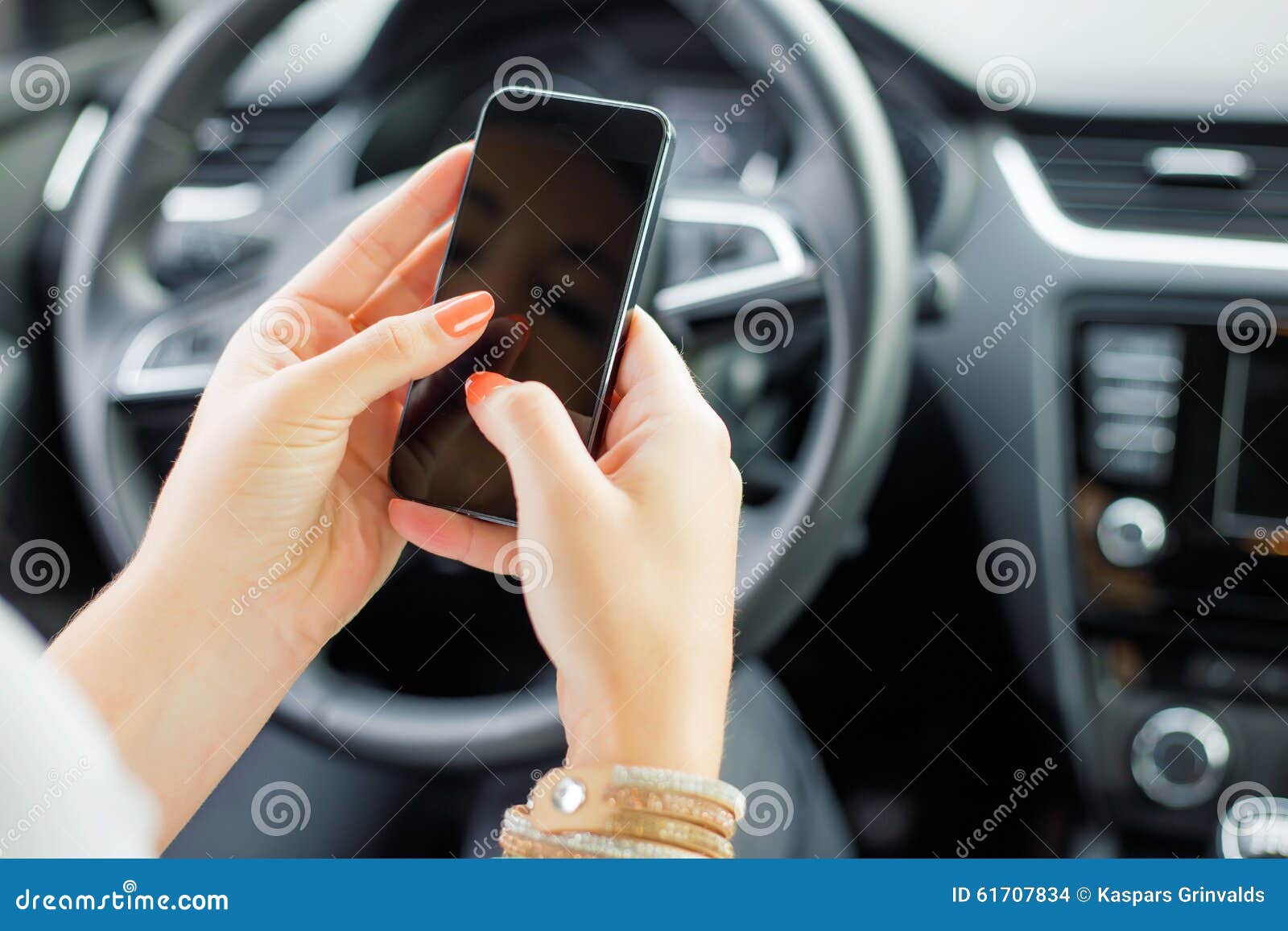 Female Sitting in the Car and Texting Stock Photo - Image of clicking ...