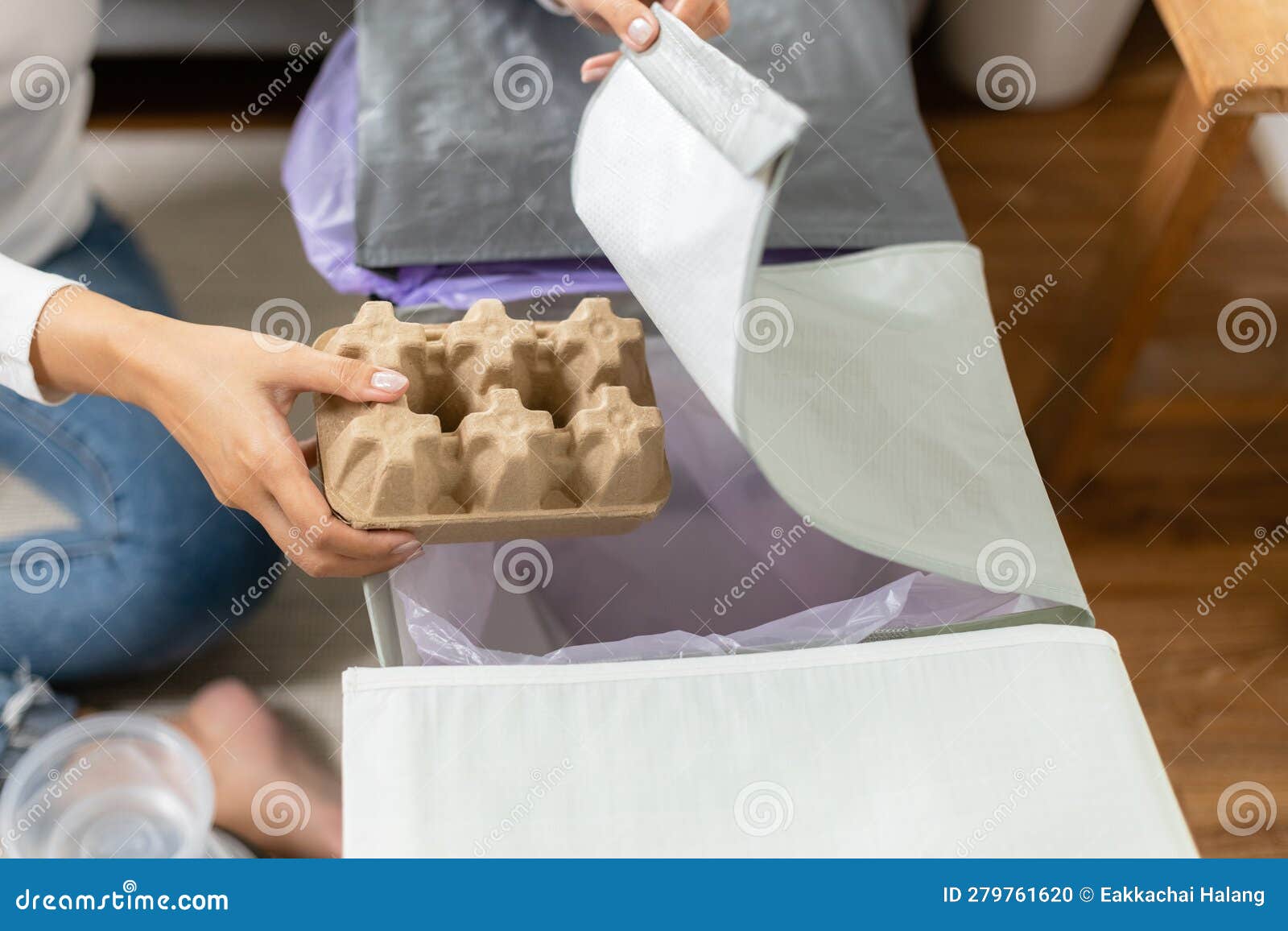 Female Sitting at Home Separating Paper and Plastic Waste. Garbage ...