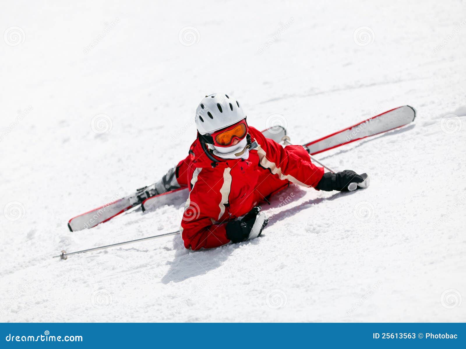 Female Skier after Falling Down on Mountain Slope Stock Image - Image ...