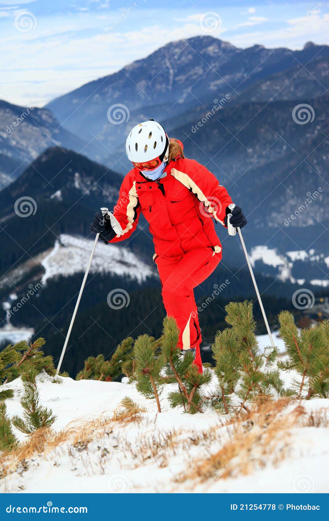 Female Skier Moving Up Slope Stock Photo - Image of lady, alpine: 21254778