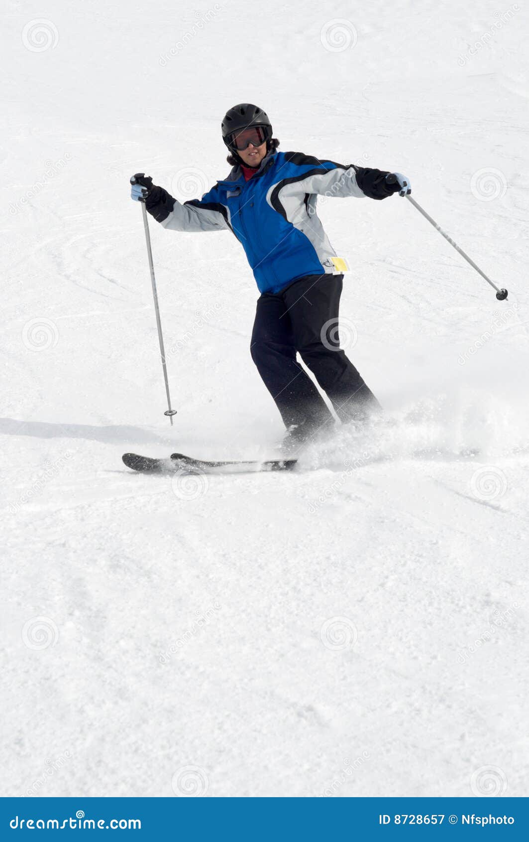 Female Skier on Ski Trail, Cloud of Powder Snow Stock Image - Image of ...