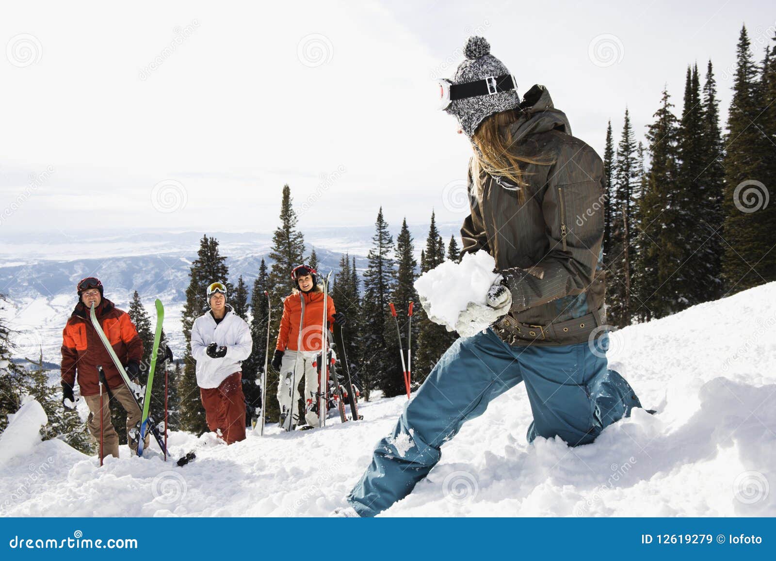 Female Skier with Snowball stock image. Image of length - 12619279