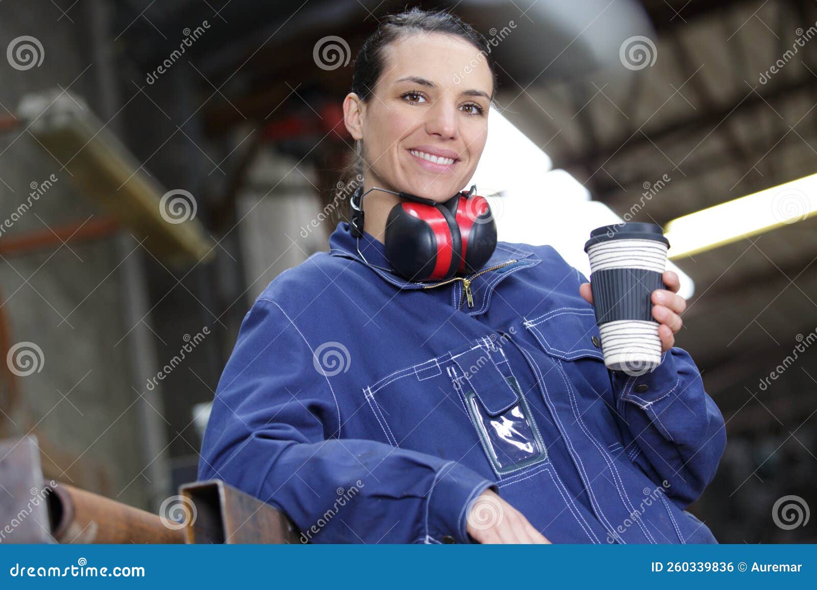 Female Smiling Worker Drinking Coffee Stock Photo - Image of work ...