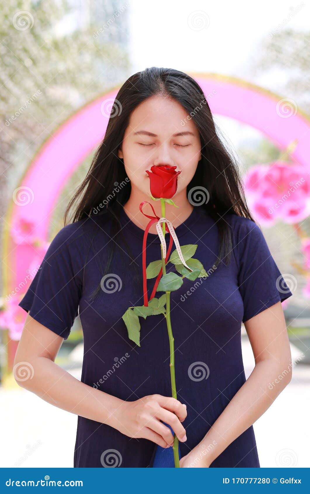 Female Sniff Rose Flowers on a Sunny Day Stock Photo - Image of people ...