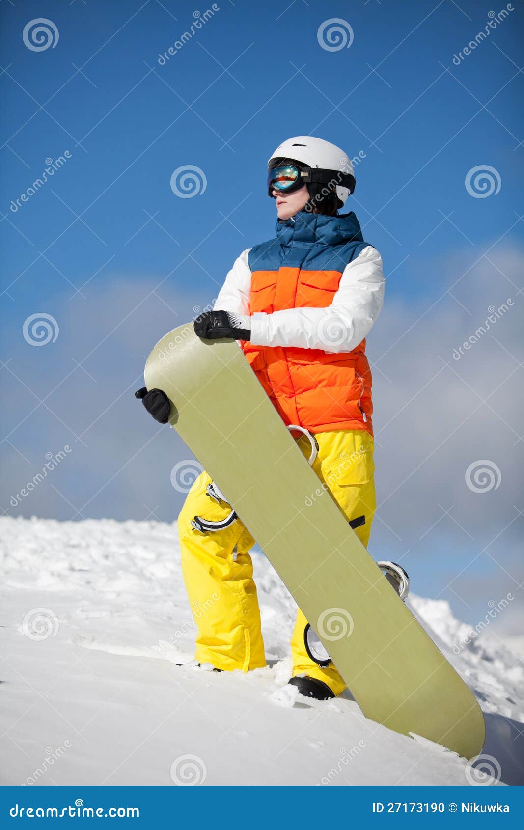 Female Snowboarder Against Sun and Sky Stock Photo - Image of girls ...