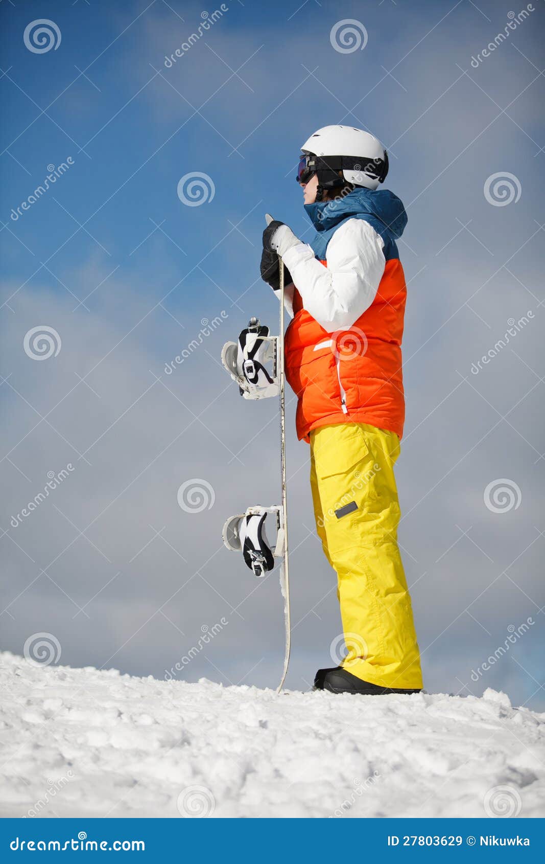 Female Snowboarder Against Sun and Sky Stock Image - Image of alps ...