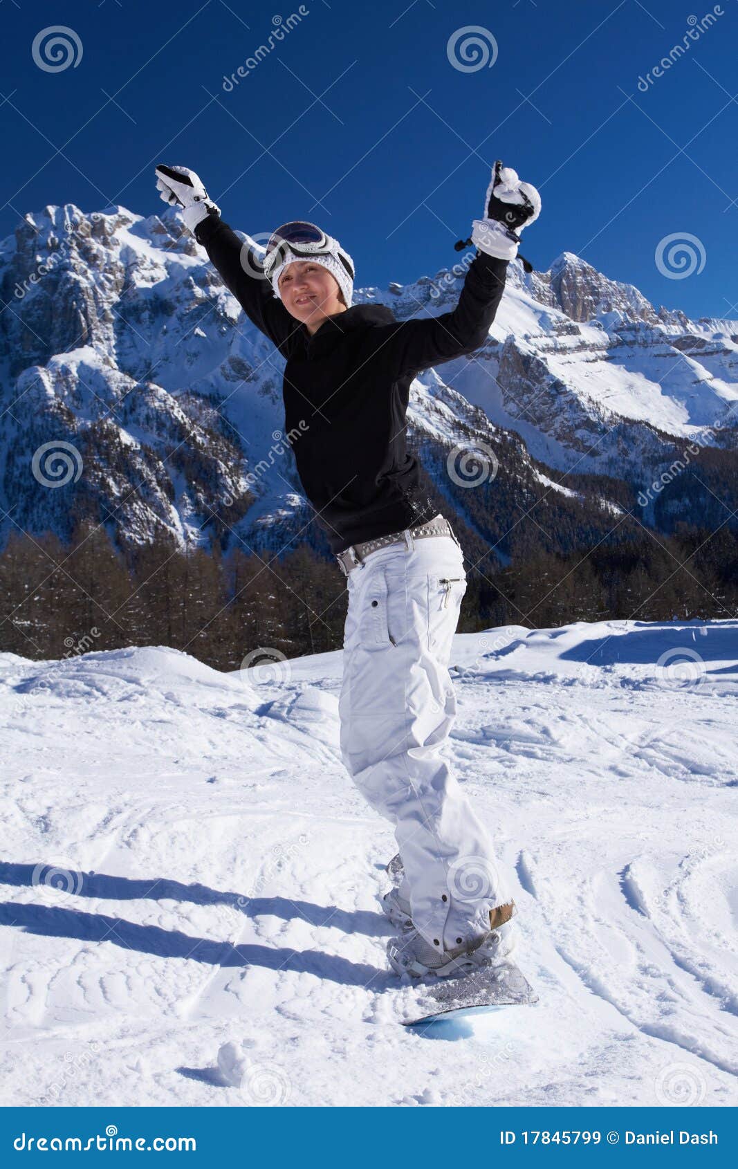 Female Snowboarder in Dolomites Stock Image - Image of joyful ...