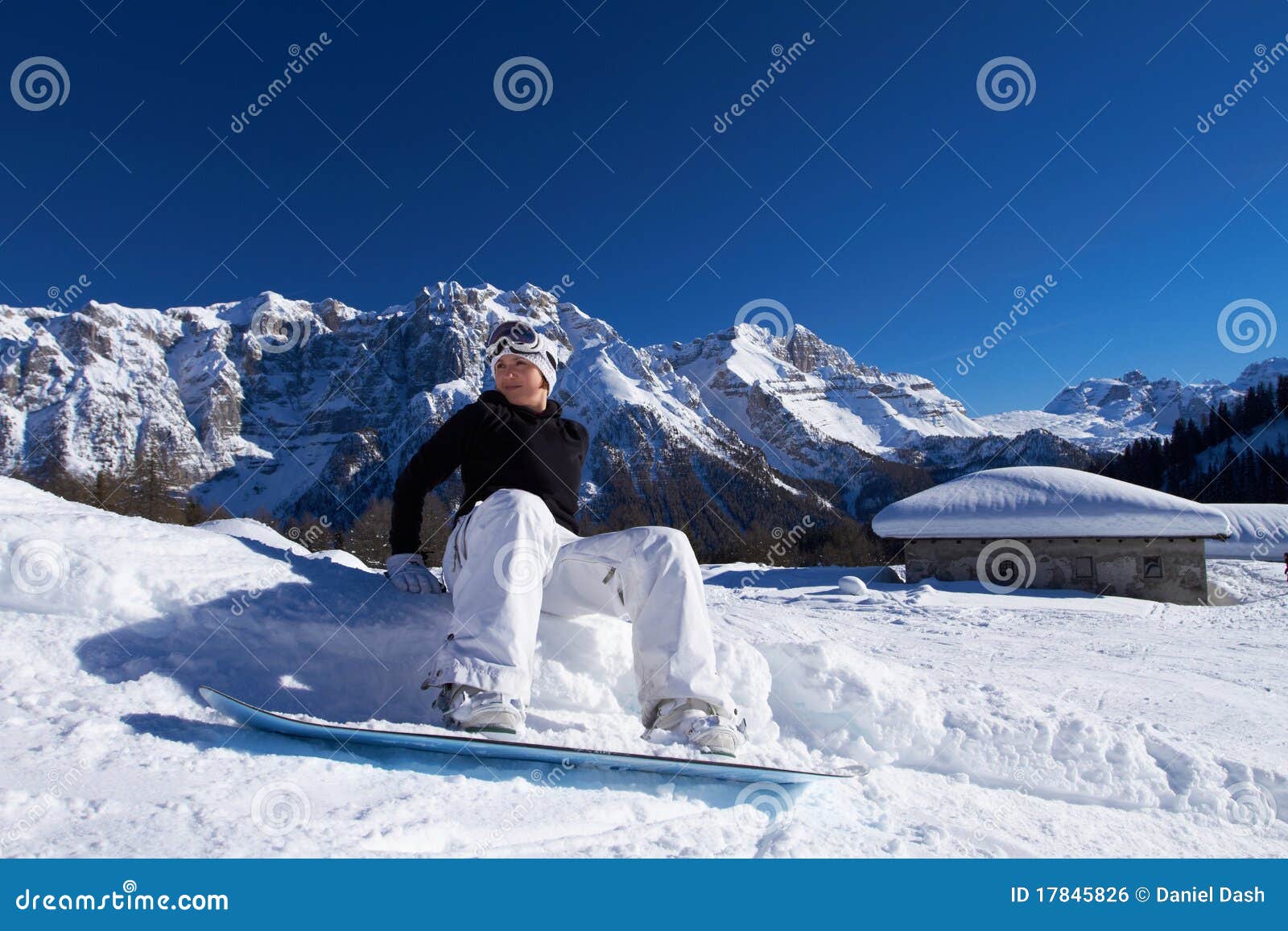 Female Snowboarder in Dolomites Stock Photo - Image of snowboard ...