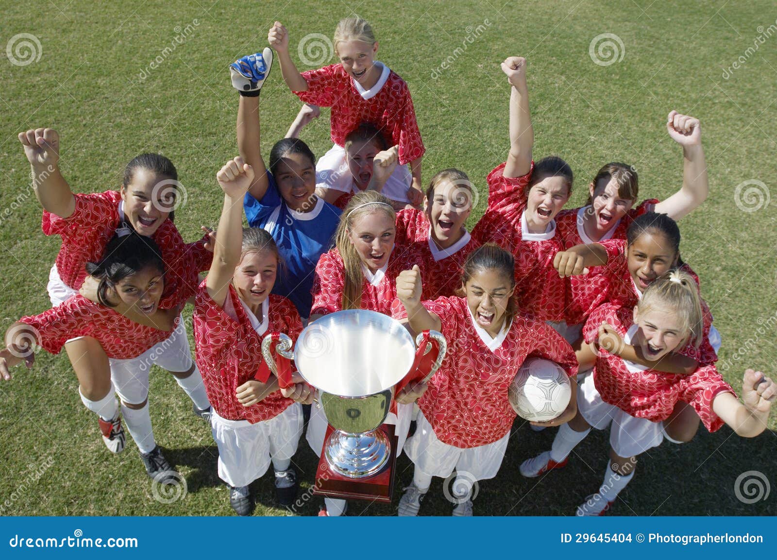 Female Soccer Team Holding Trophy Stock Photo - Image of happy ...