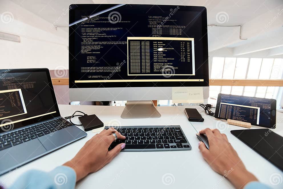 Female Software Developer Coding Stock Image - Image of devops, typing ...