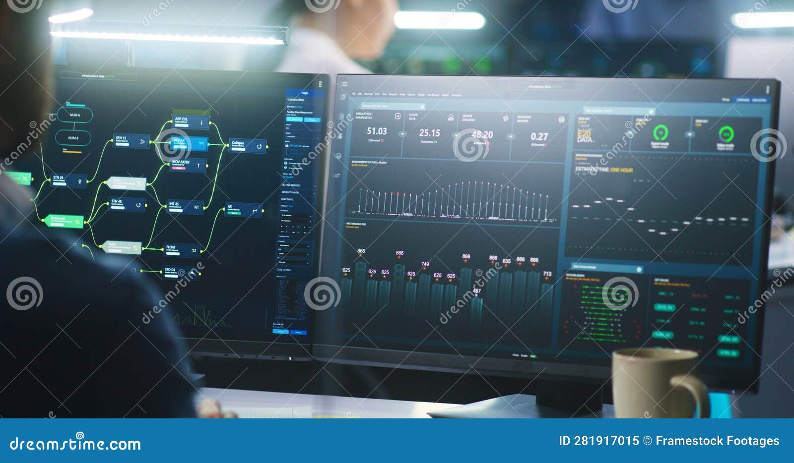 Female Software Engineer Works in Modern Monitoring Control Room Stock ...