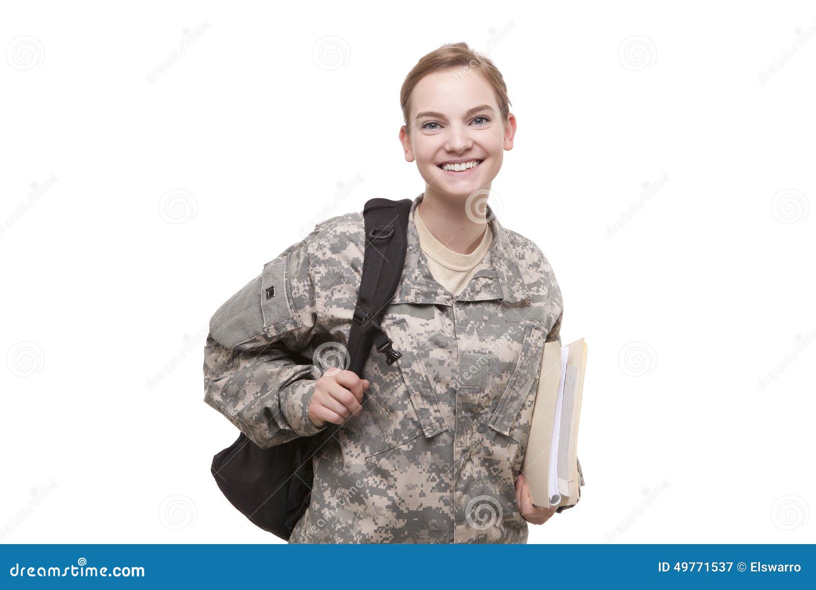 Female Soldier with Backpack and File Stock Image - Image of portrait ...