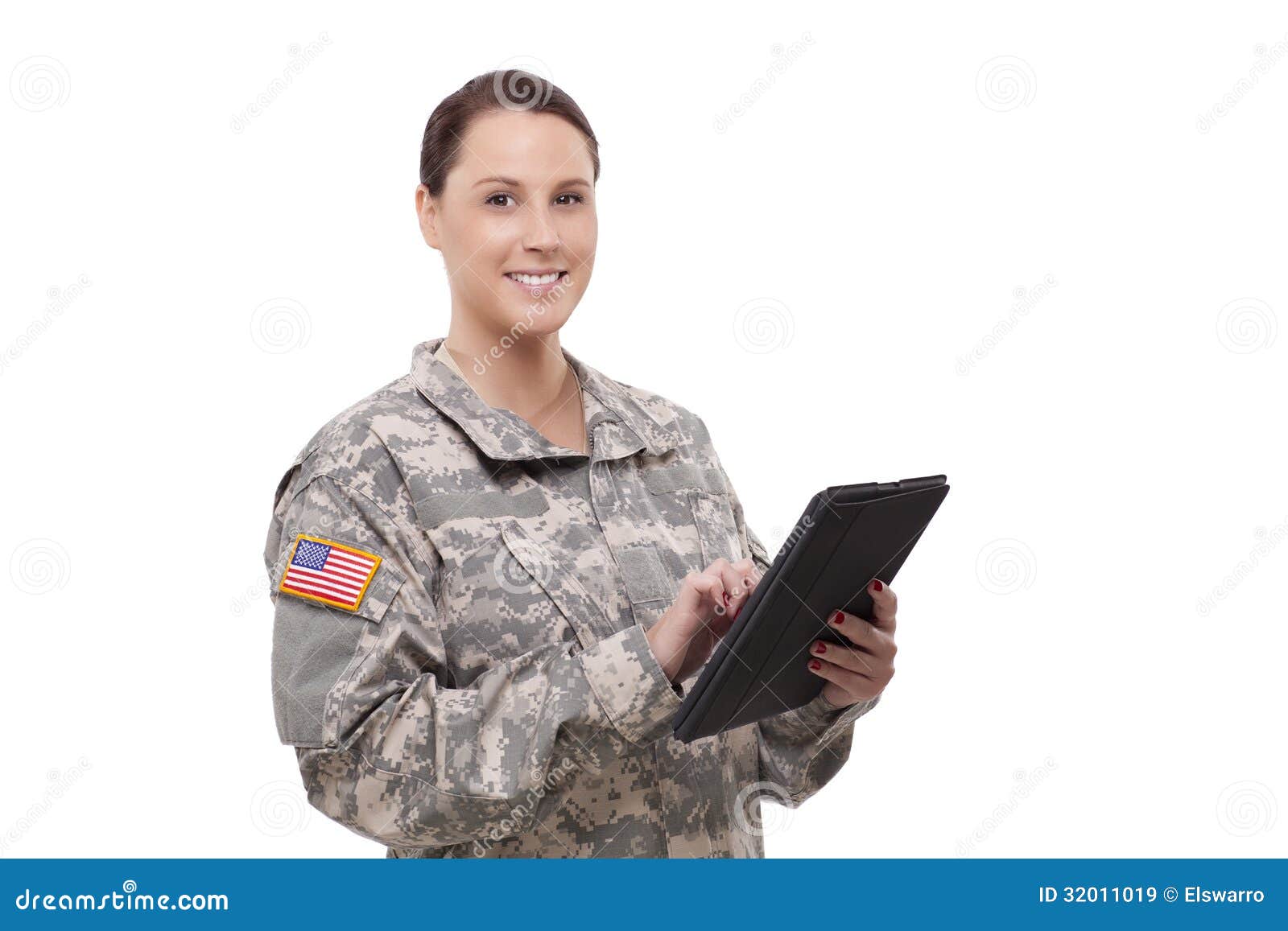 Female Soldier with Digital Tablet Stock Image - Image of portable ...