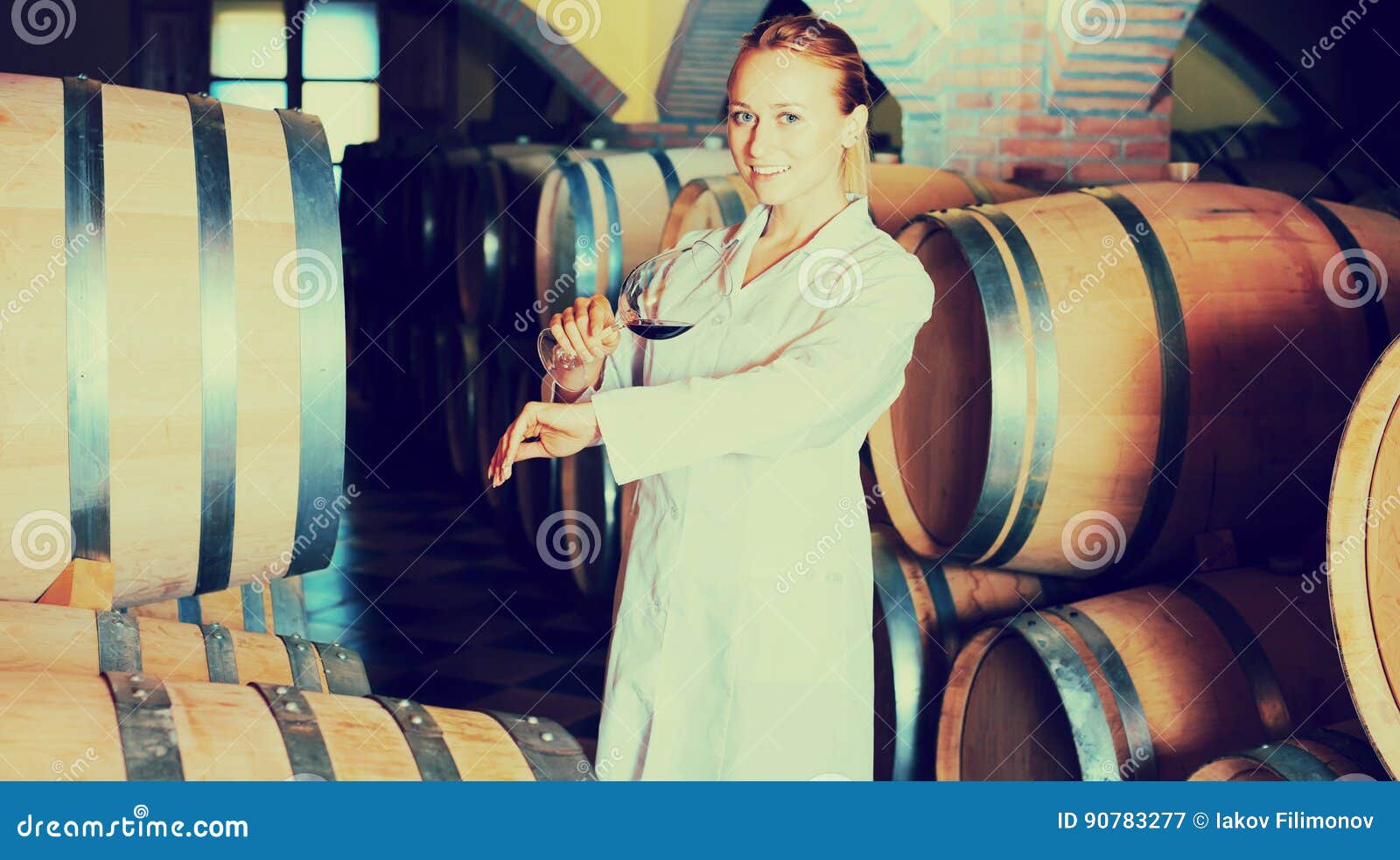 Female Sommelier in Wine Cellar Stock Image - Image of management, robe ...