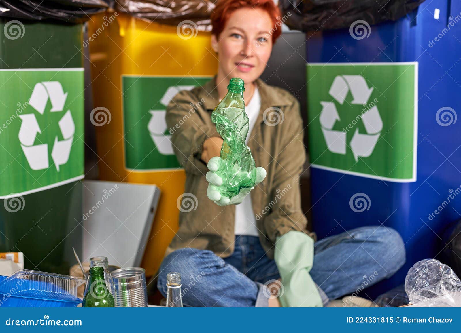 Female Sorting Garbage. Redhead Eco-friendly Female Separate Waste and ...