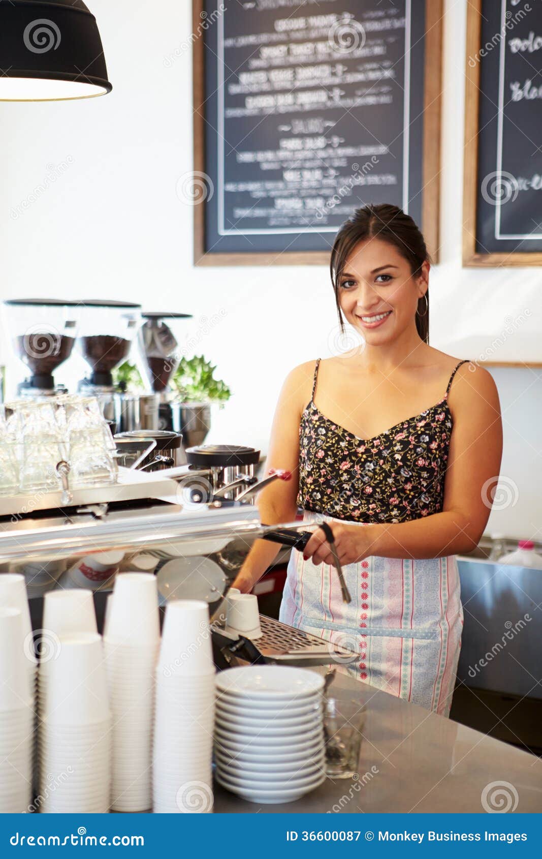 Female Staff in Coffee Shop Stock Image - Image of human, apron: 36600087