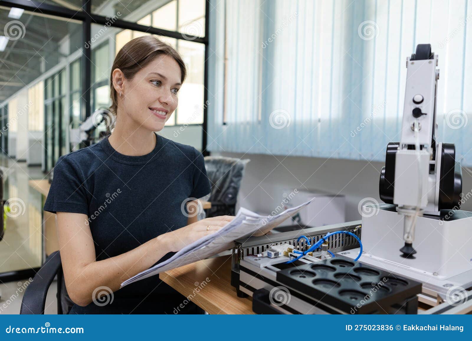 Female Staff Engineer Working System Robot. Education Classroom for Future Robotics Learning ...