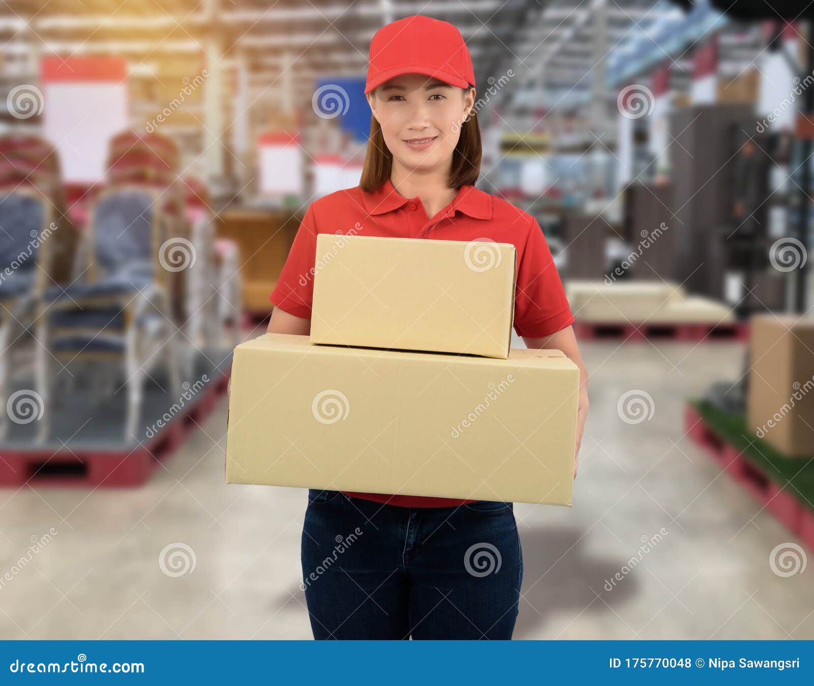 Female Staff and Parcel Boxes in the Warehouse Stock Photo - Image of ...