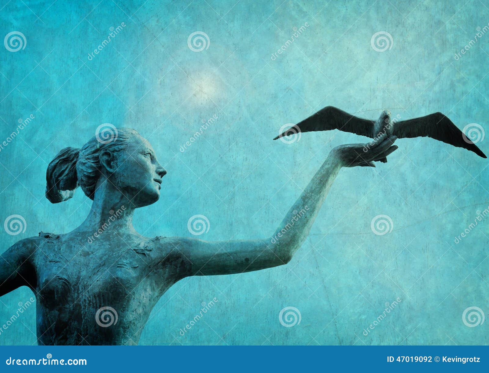 Female Statue Set Free Releasing Bird Stock Photo - Image of release ...