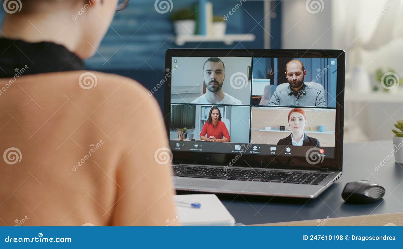Female Student Attending Remote Videoconference on Webcam Stock Photo ...