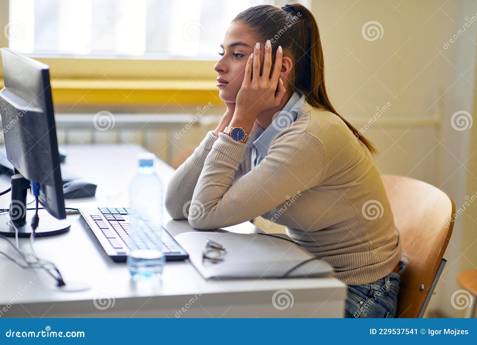 A Female Student in a Bad Mood about New Difficult Informatics Lesson ...