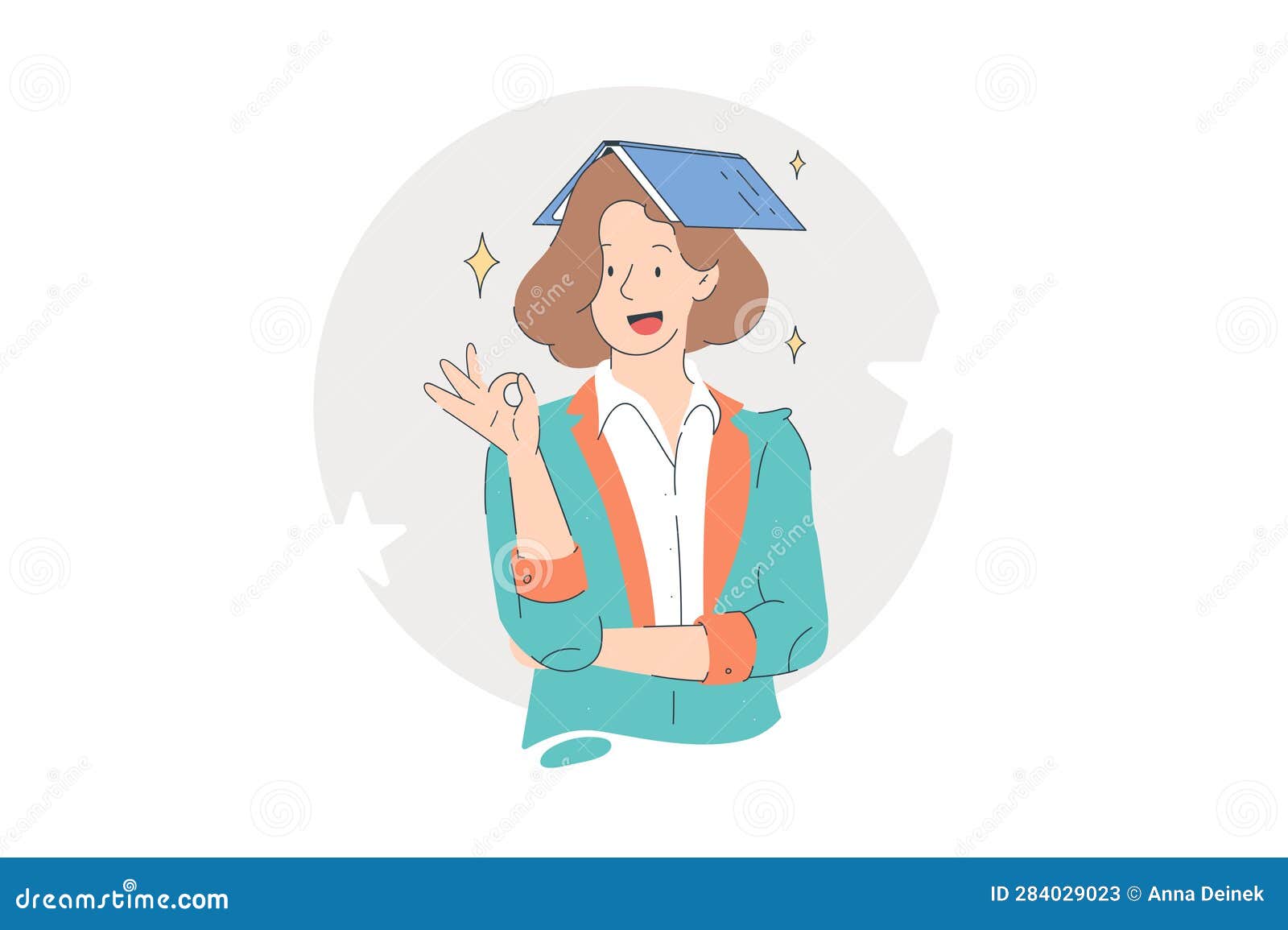 Female Student Balancing Books on Head Stock Vector - Illustration of ...