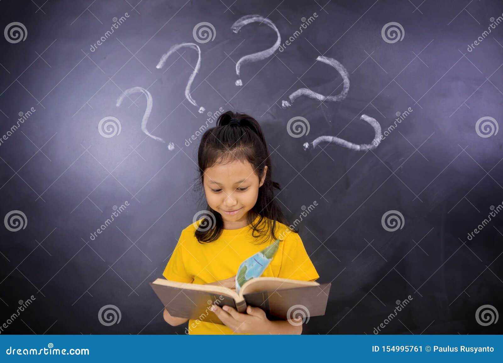 Female Student with Book and Question Marks Stock Image - Image of ...